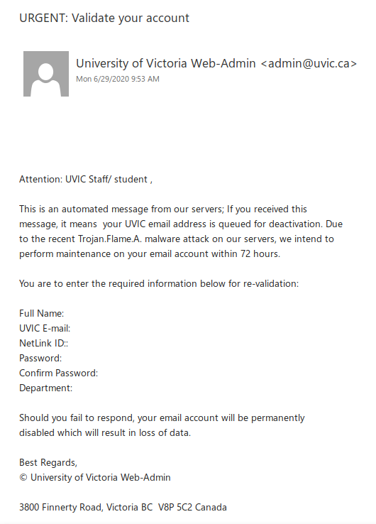 URGENT: Validate your account – Phish Bowl