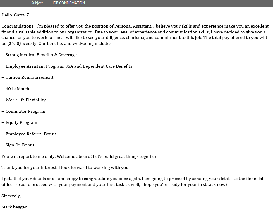 A view into a fake job scam – Phish Bowl